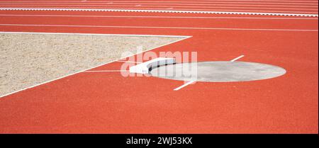 Equipment of a shot put pit on an athletics track Stock Photo - Alamy