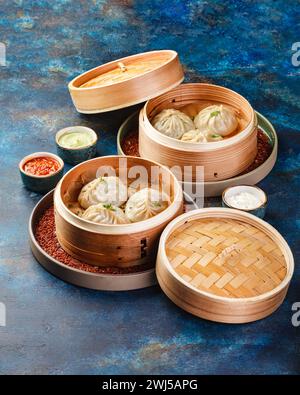 Asian food, manti (dim sum) stuffed with meat and vegetables Stock ...