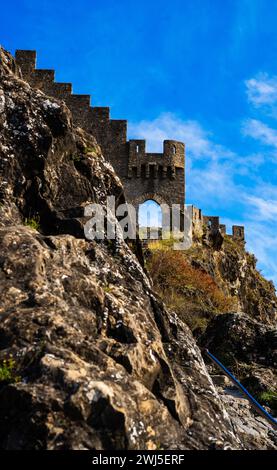 Entrance door and wall of the ruins of Tourbillon castle and Sion hill ...