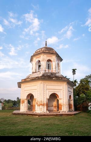 Scenic landscape view of ancient octagonal pavilion and brick causeway ...