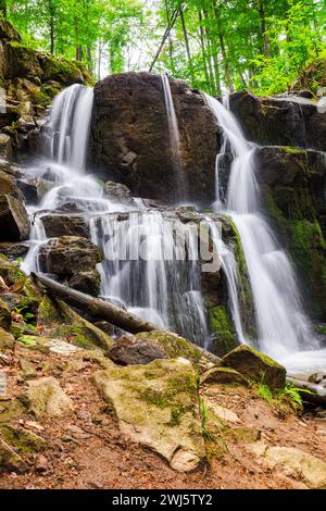 View of primeval forest with a waterfall. Amazing scenic viewpoint ...