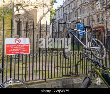 Please do not attach bicycles to these railings, sign, Whitehall ...