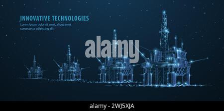Oil rigs. Abstract 3d floating rig platforms isolated on blue. gas ...