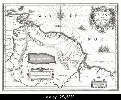 Historical map of Guyana, Venezuela and El Dorado Willem and Johannes Joan Blaeu, 1635 Stock ...