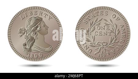 Vector American money, one cent coin, 1796-1807. Classic head large ...