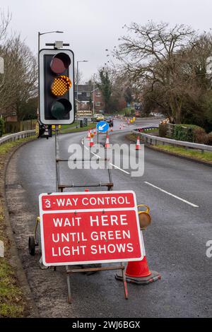 Temporary Traffic Lights at road works in central Cambridge UK Stock ...