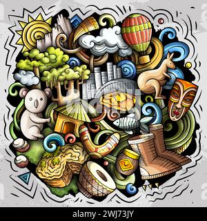 Australia cartoon vector doodle illutraditional symbols. Australian ...