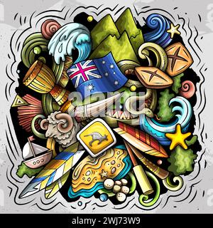 Australia cartoon vector doodle illutraditional symbols. Australian ...