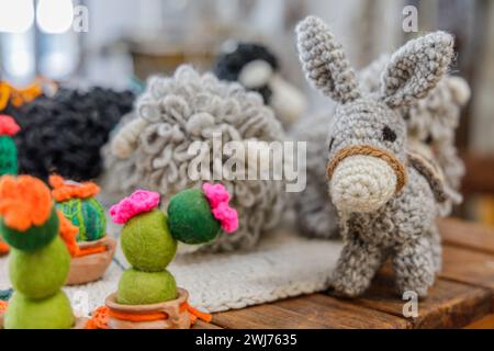 Amigurumi (crocheted or knitted stuffed toy) in a fair stall Stock ...