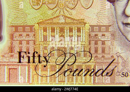 Macro image of 50 Pound sterling banknote for design purpose close up ...