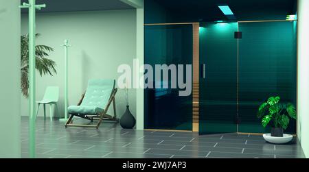 A modern sauna room with lovely view, 3D illustration Stock Photo - Alamy