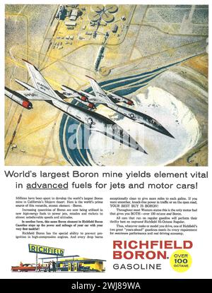 1959 Richfield Boron Gasoline Print Ad. "Boron-fueled missile flies ...