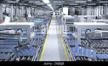 Automatized robotic arms in cutting edge solar panel warehouse handling ...