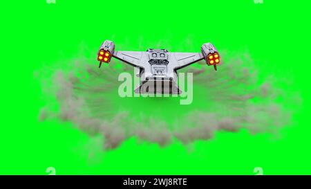 Futuristic flying spaceship. Green screen isolate. 3d rendering Stock ...