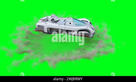 Futuristic flying car, taxi. Green screen isolate. 3d rendering Stock ...