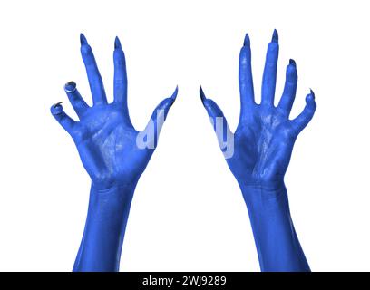 Creepy monster. Blue hands with claws isolated on white Stock Photo - Alamy