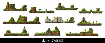 Pixel art jungle forest game location. Seamless rainforest vector ...