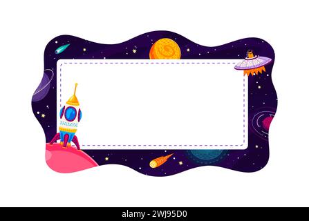 Frame template with UFO flying in space background illustration Stock ...
