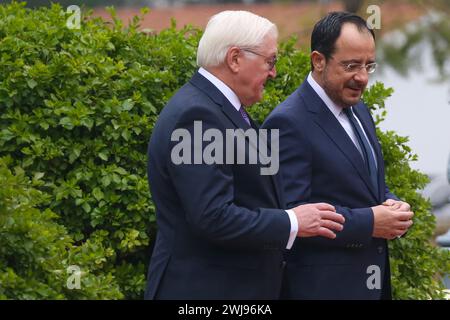 Cyprus' president Nikos Christodoulides talks to the media after a ...