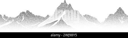 Stippled grain mountain range illustration. Dotted landscape terrain ...