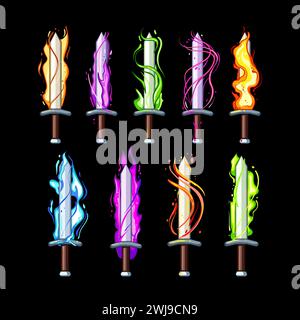 Set of sword attack, slash and cut effect isolated on black background ...