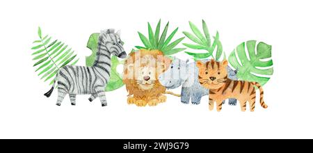 Watercolor arrangements with safari animals. Composition for greeting ...