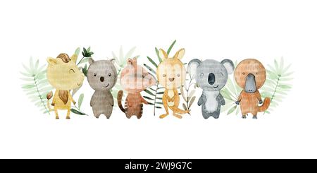 Watercolor arrangements with safari animals. Composition for greeting ...