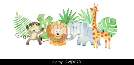 Watercolor arrangements with safari animals. Composition for greeting ...