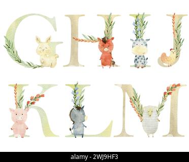 Watercolor farm animals letters Stock Photo - Alamy