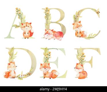 Watercolor animals letters Stock Photo - Alamy
