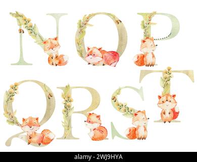 Watercolor animals letters Stock Photo - Alamy