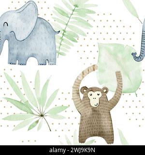 Watercolor Tropical Animal Repeat Paper, Baby panda seamless pattern ...
