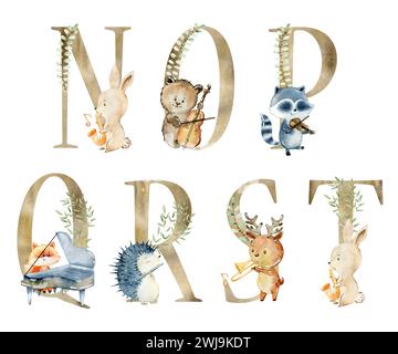 Watercolor animals letters Stock Photo - Alamy