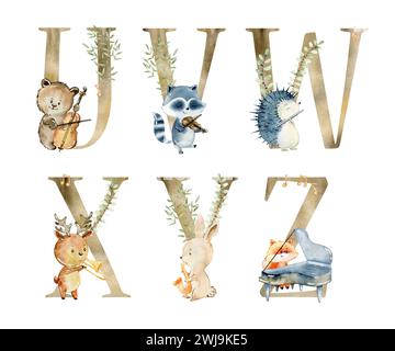 Watercolor animals letters Stock Photo - Alamy