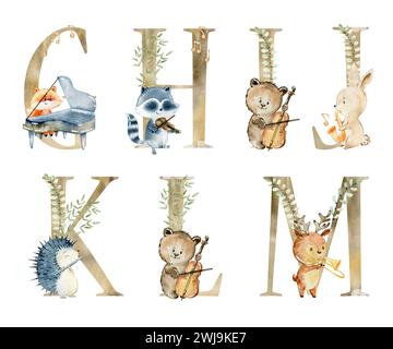 Watercolor animals letters Stock Photo - Alamy