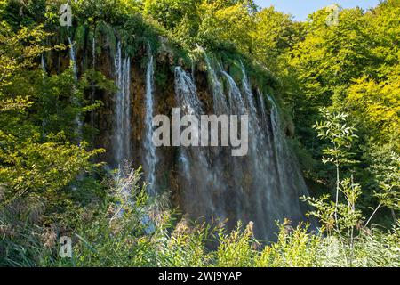 beautiful limestone waterfall on Plitnicke Lakes. Travel around Europe ...