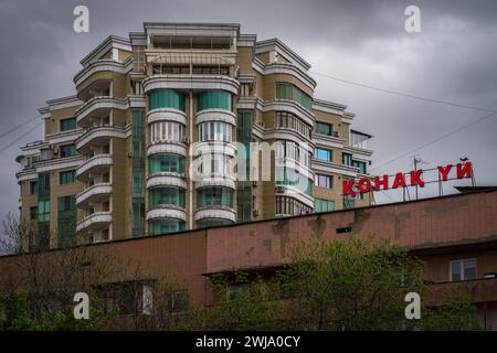 Almaty, Kazakhstan - Apr 29 2023: Aul housing complex brutalist style ...
