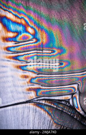 Optical thin film interference patterns in a stretched soap solution ...