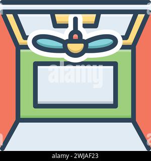 Ceiling, fan, interior vector icon on transparent background. Outline ...