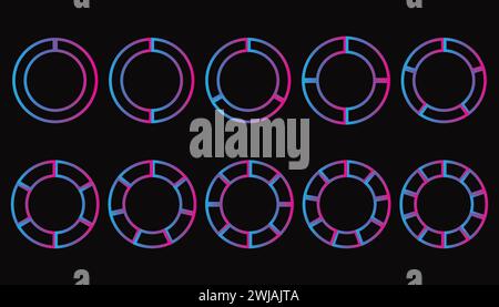 Set of different color circles pie charts diagrams. Various sectors ...