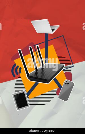 Composite collage image of wifi router internet device icon connect ...