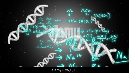 Image of dna strand, mathematical formulae and scientific data ...