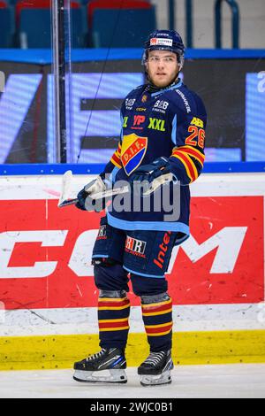 STOCKHOLM 2024-02-14 Djurgårdens Daniel Brodin jublar efter att ha ...