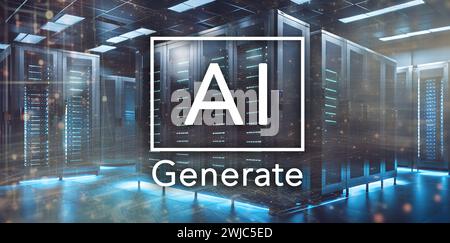 Datacenter with graphs and AI icons. Cloud storage technology ...