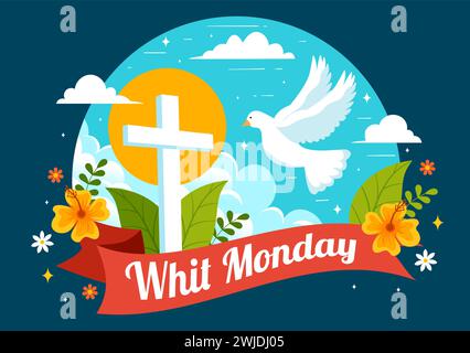 Whit Monday Vector Illustration with a Pigeon or Dove for Christian ...