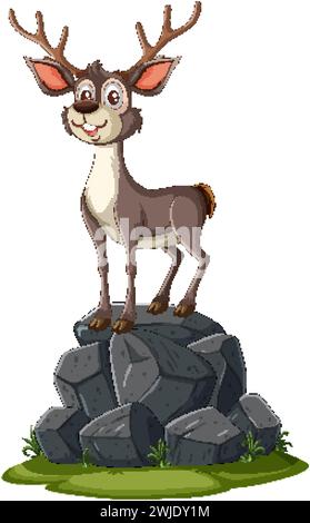 A happy cartoon deer standing atop a pile of rocks Stock Vector Image ...