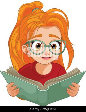 Illustration of a girl reading a book intently Stock Vector Image & Art ...