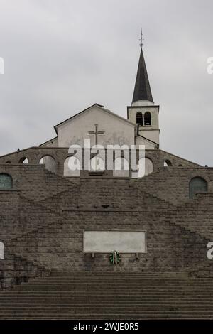 Old mausoleum or kostnica at kobarid, as seen from below. Visible ...