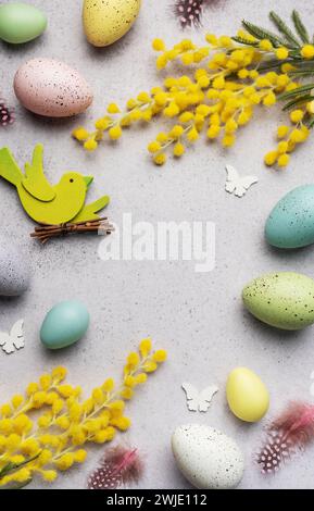 Spring composition with yellow mimosa flowers on white background Stock ...