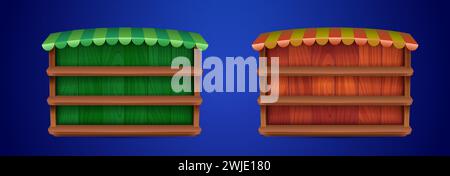Wood game shop ui interface with button frame. Wooden store box gui ...
